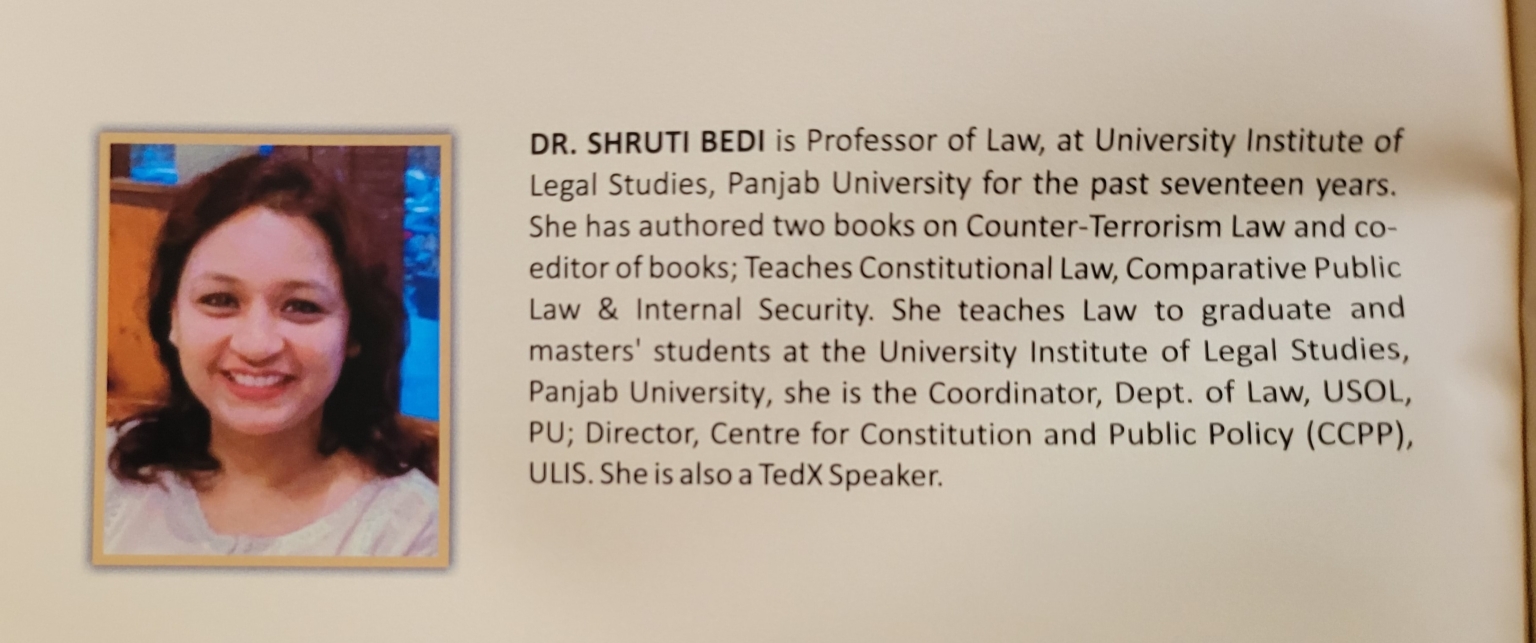 Prof. Dr. Shruti Bedi, UILS, PU awarded with recognition as The ...